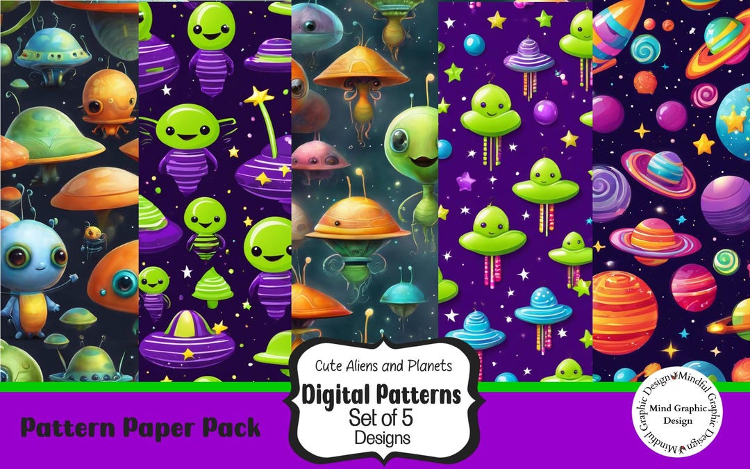 Cute Aliens and Planets, Paper Pattern, Digital Paper Pack, Digital ...