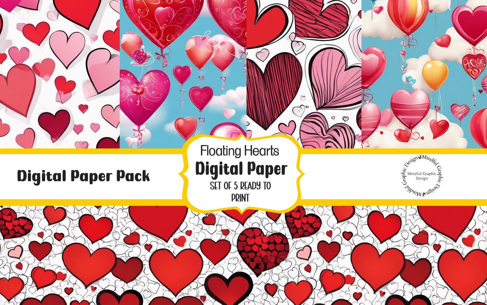 Floating Hearts Digital Paper Pack: Valentine's Day Scrapbook (digital ...