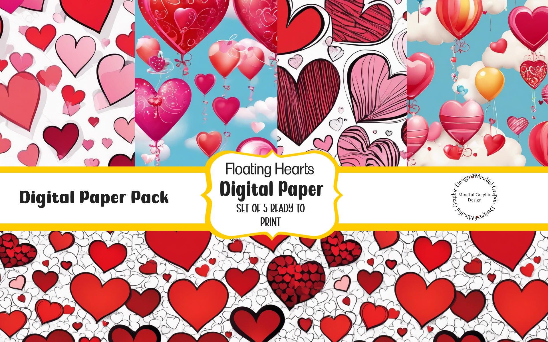 Floating Hearts Digital Paper Pack: Valentine's Day Scrapbook (digital ...