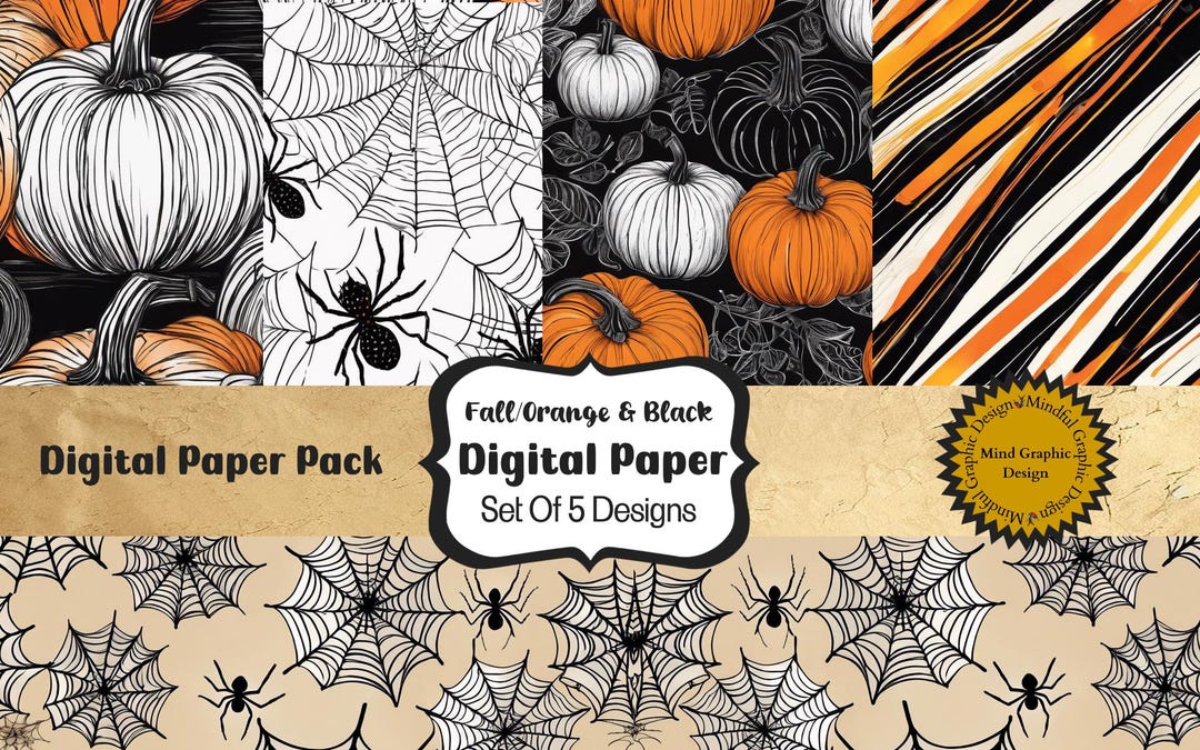 Paper Pattern, Fall, Orange and Black, Digital Paper Pack, Digital ...