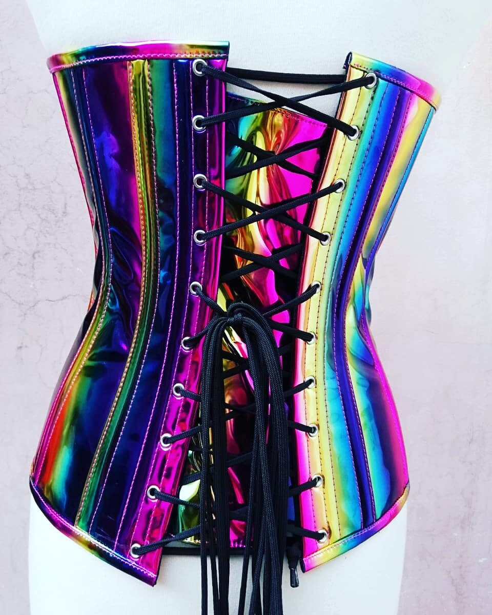 CORSET Full Bust Rainbow PVC Iridescent Colours Curvy | Etsy