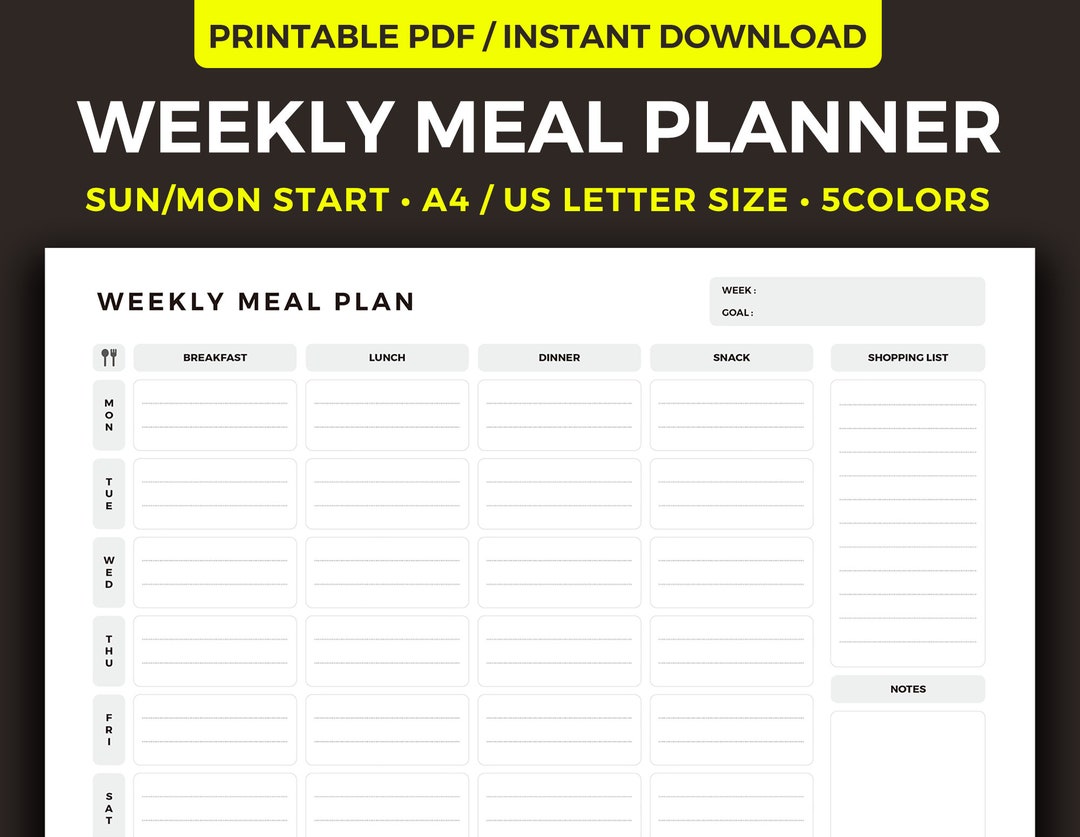 Weekly Meal Planner Printable, Weekly Menu Planner Template Printable ...