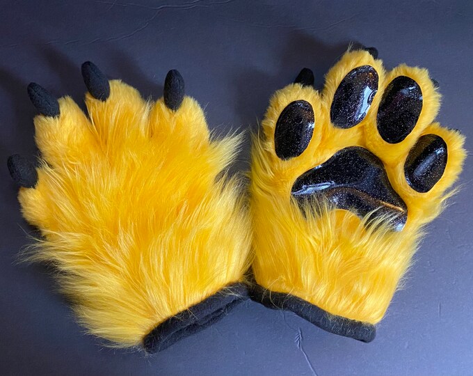 Yellow Fursuit Paws With Black Glitter Vinyl Paw Pads - Etsy
