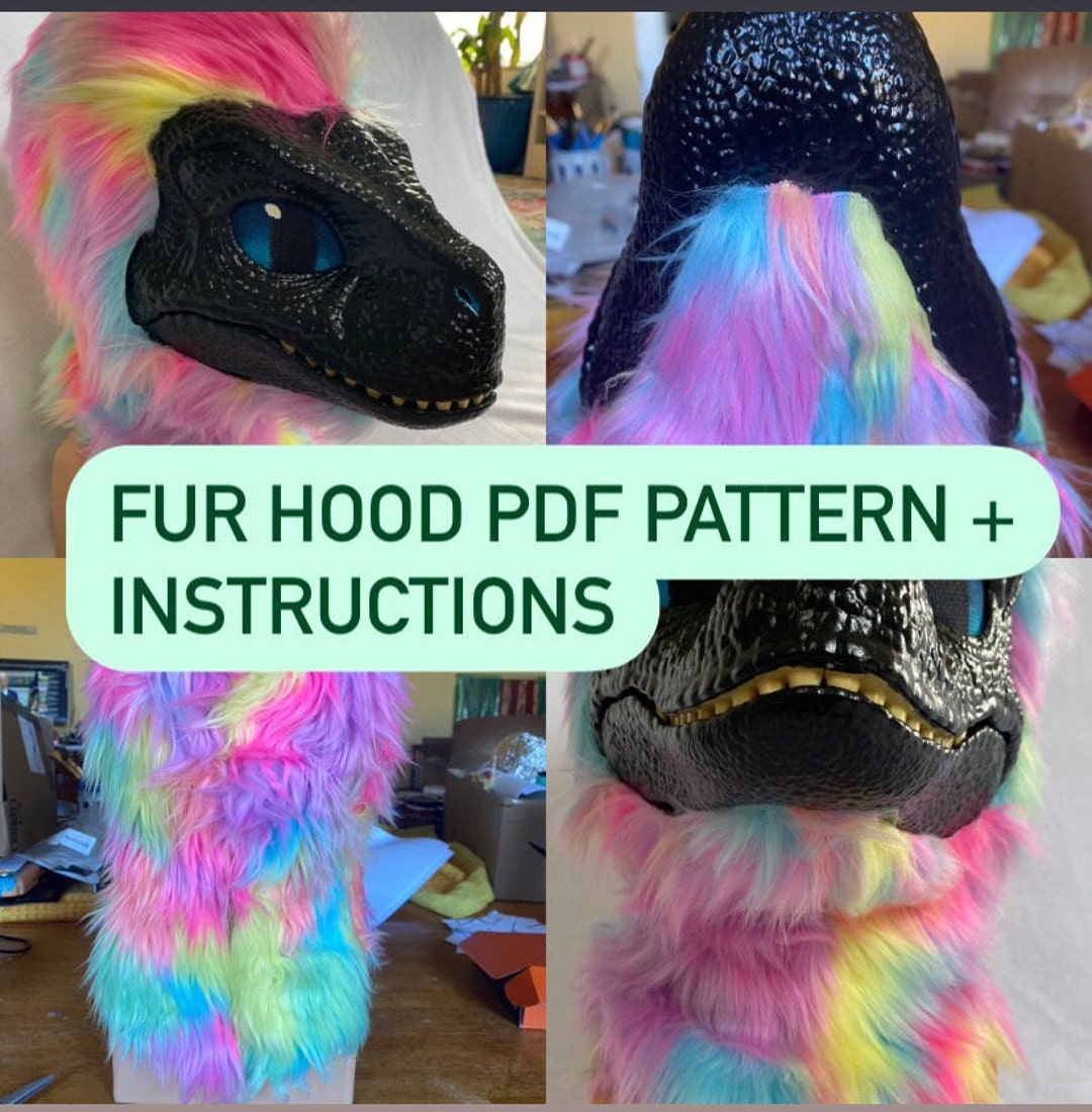DIGITAL Dino Mask Fur Hood Pattern and Instructions - Etsy