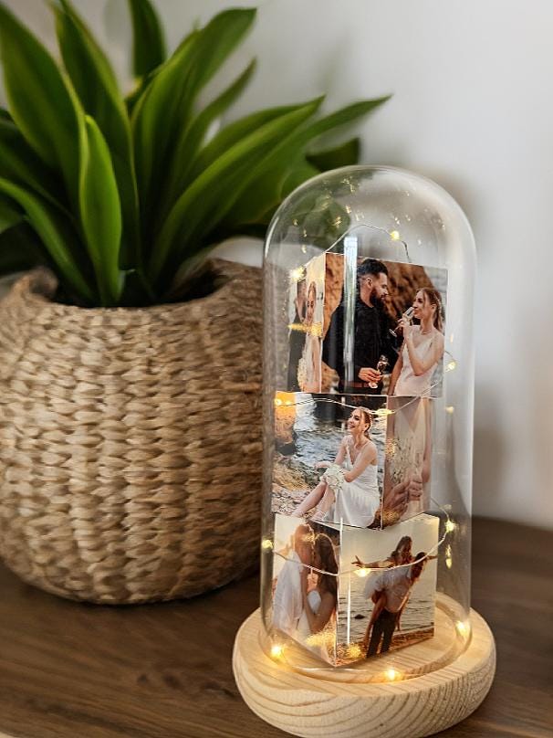Love Capsule Photo Gift – Light-up Photo Cubes in Glass Dome, Romantic ...