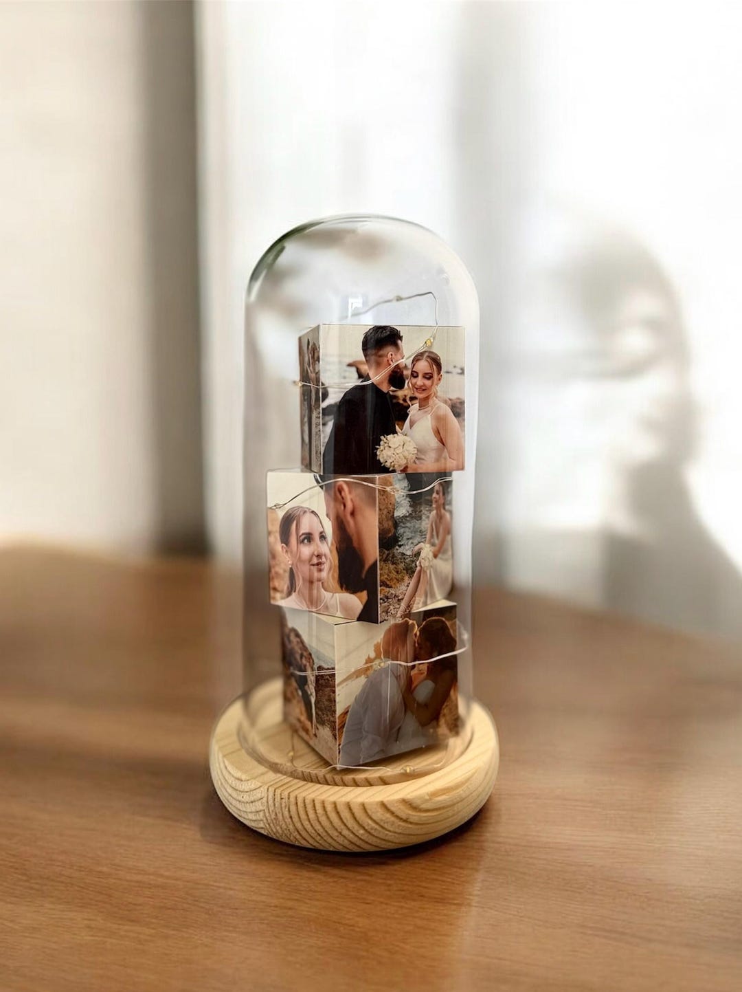 Wedding Love Capsule With Light-up Photo Cubes in Glass Dome, Romantic ...