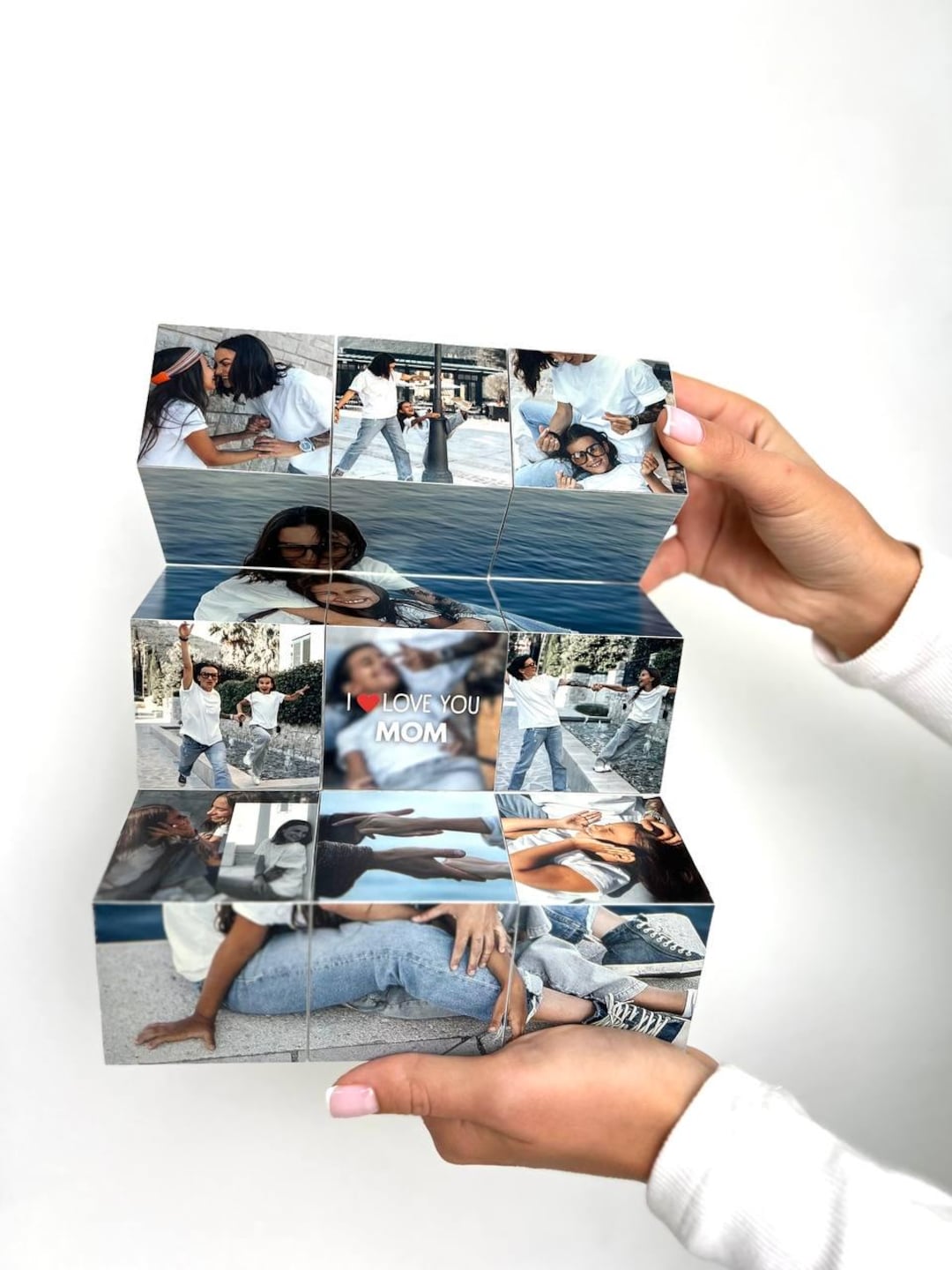 Personalized Zig Zag Photo Cube, Wooden Photo Collage Tabletop Display ...