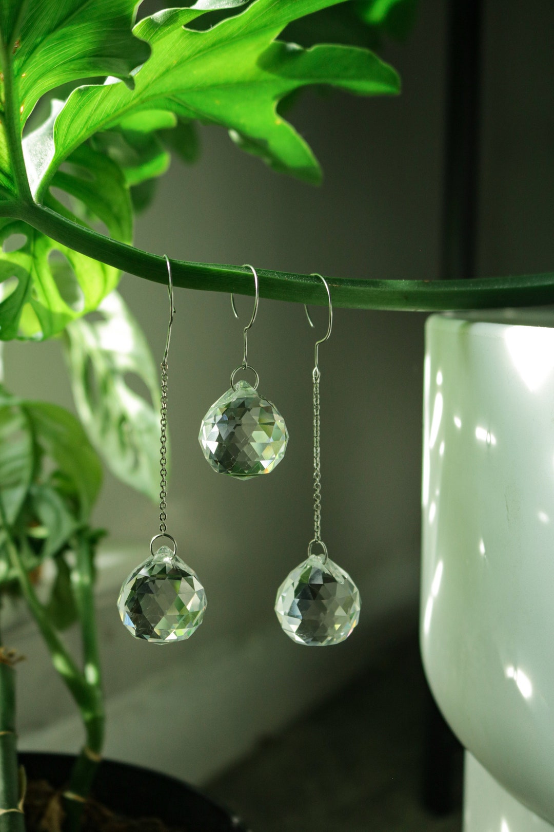 Set of Crystal Suncatcher Hanging Plant Charms | Houseplant Window ...
