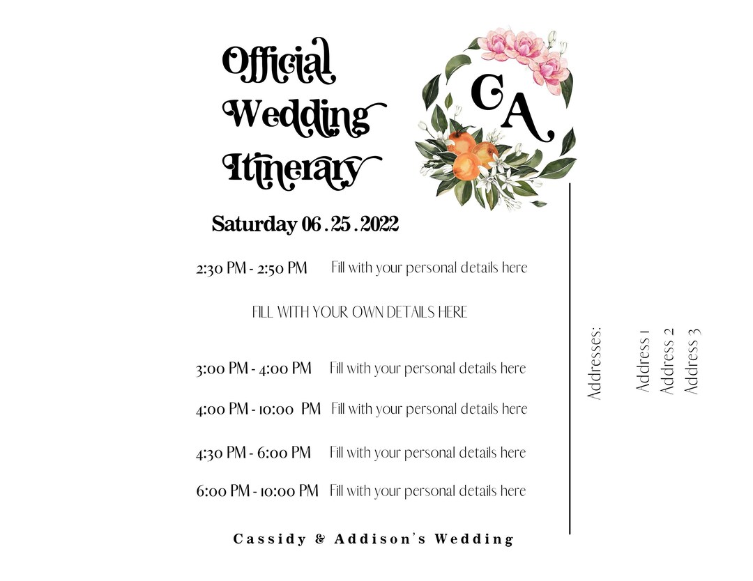 Wedding Itinerary Template Etsy wedding-itinerary-template-etsy