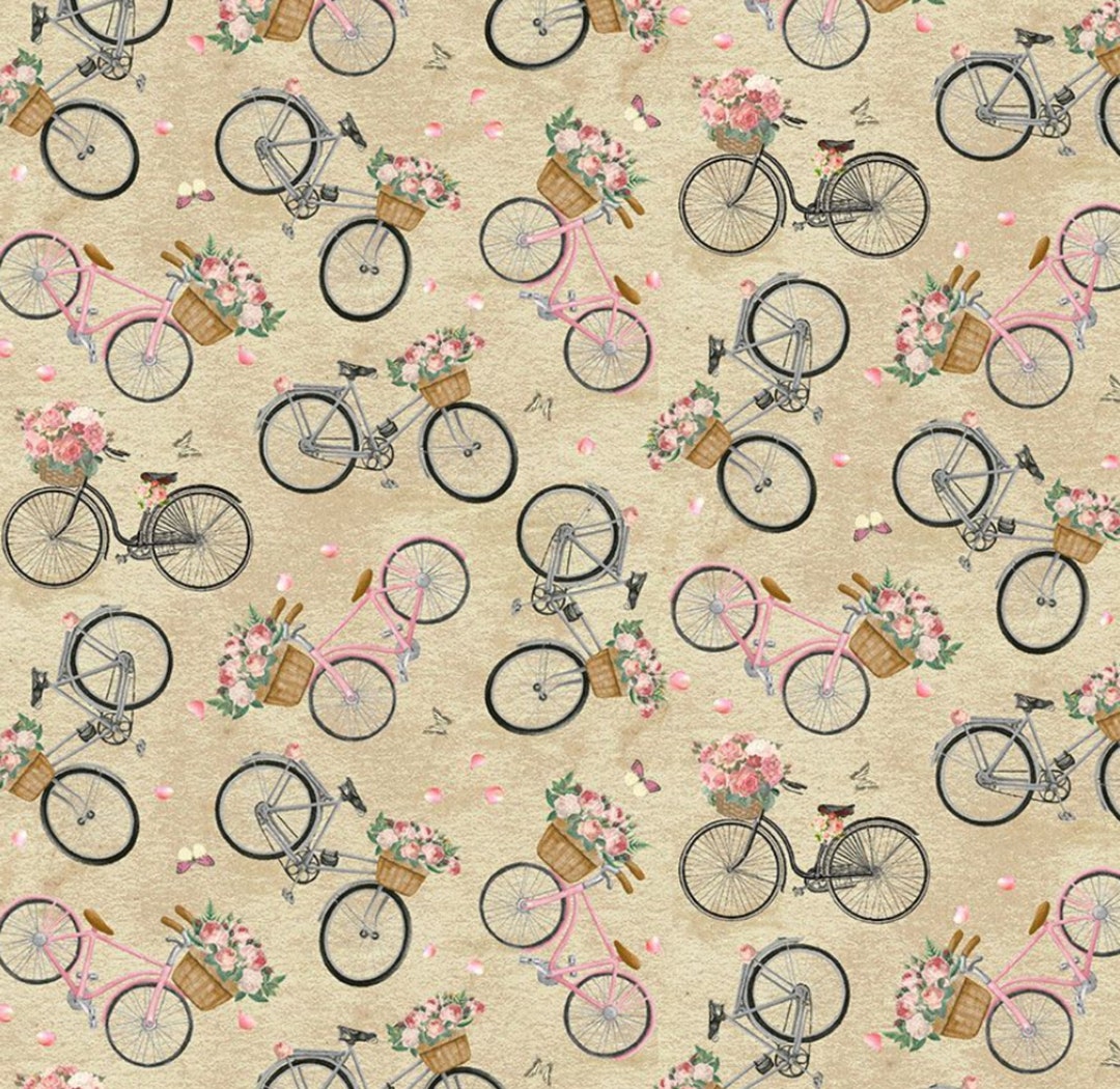 French Floral Bikes Jardin Collection Bicycle Fabric From Timeless ...