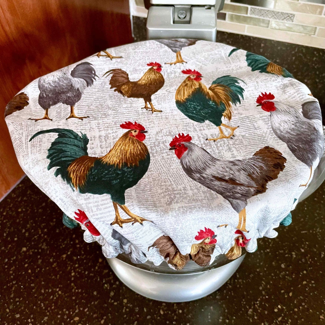 XL Bright Roosters and Chickens Mixer Bowl Cover - Rooster Farmhouse ...