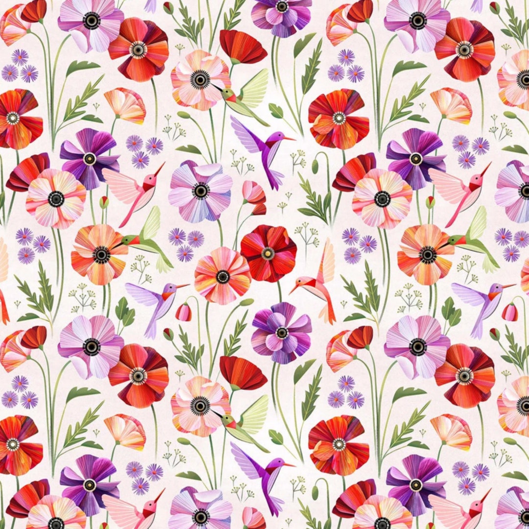 Poppy Field Fabric | Sunday Collection | Figo Fabrics D90629-10 | Fabric by the Yard or Length ...
