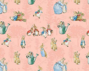 TALE of PETER RABBIT Main Coral 100% Cotton Quilting Fabric Yardage ...