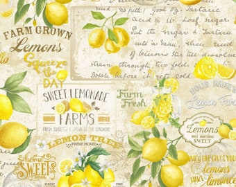 Lemon Bouquet, Lemon Farm Collage Fabric by Timeless Treasures - Etsy