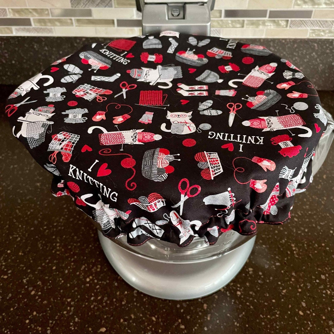 Knitting Cats XL Fabric Bowl Cover | Cat Mixer Bowl Cover | Kitchenaid ...