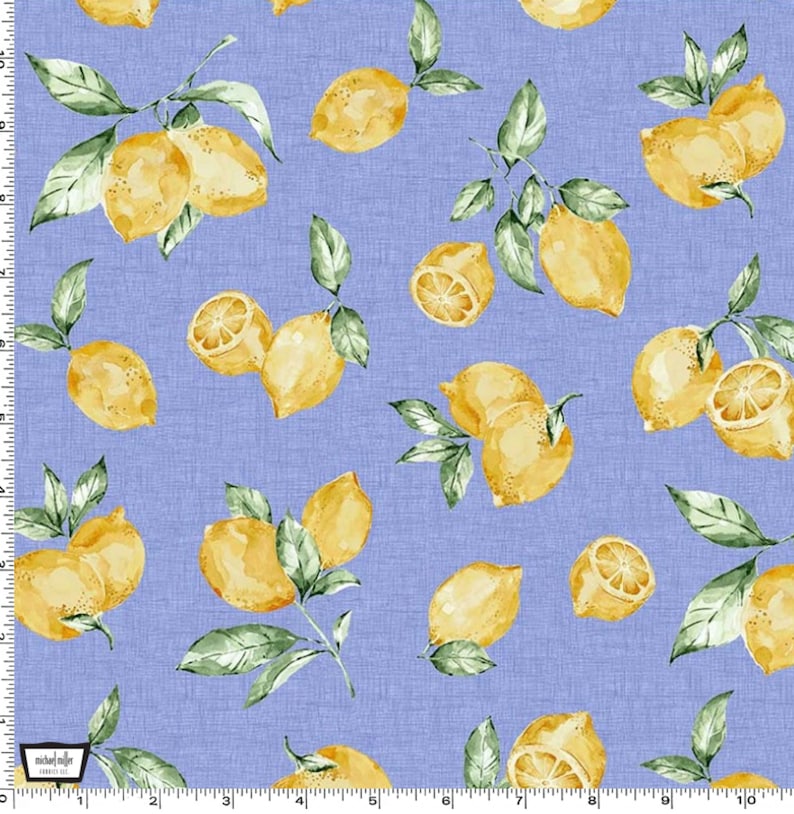 Limoni Lemon Themed Fabric Limoncello Collection Michael Miller Blue - Etsy