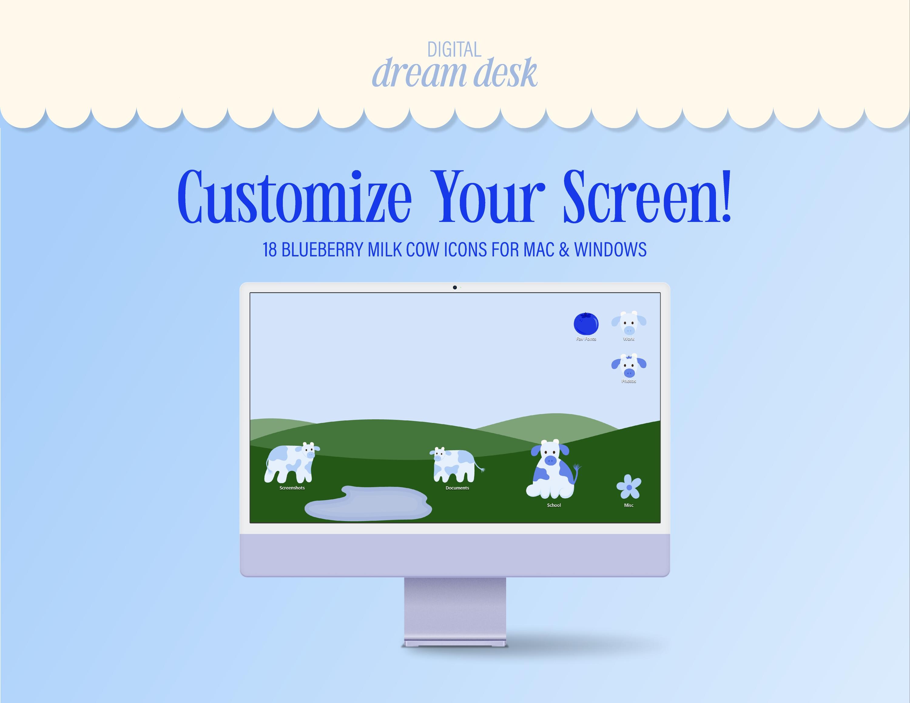 18 Blueberry Milk Cow Mac Desktop File Icons | Apple MacBook + Windows ...