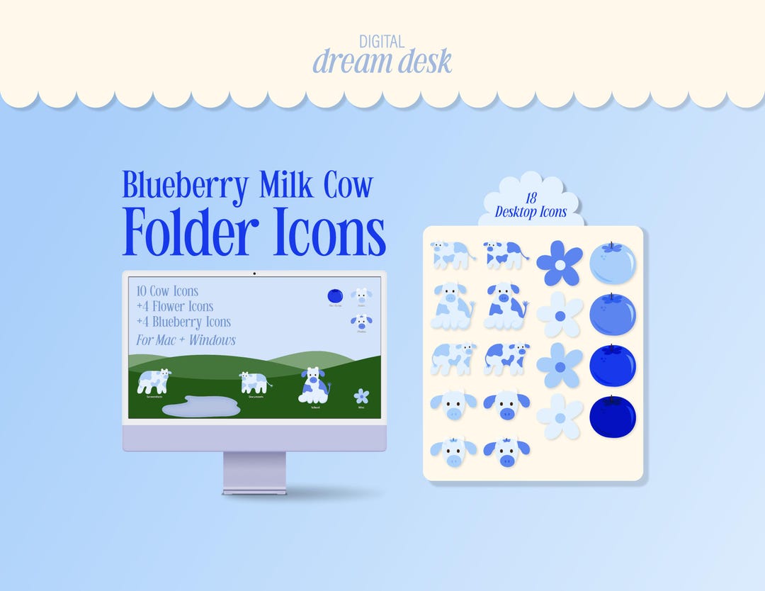 18 Blueberry Milk Cow Mac Desktop File Icons | Apple MacBook + Windows ...