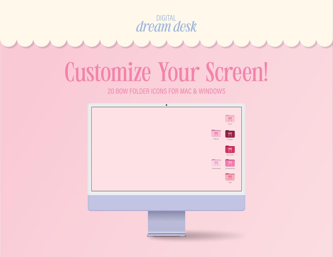 20 Pink Gingham Bow Desktop Folder Icons | Apple MacBook and Windows ...