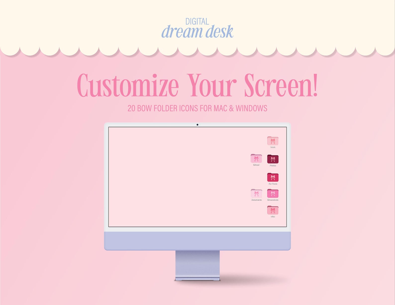 20 Pink Gingham Bow Desktop Folder Icons | Apple MacBook and Windows ...