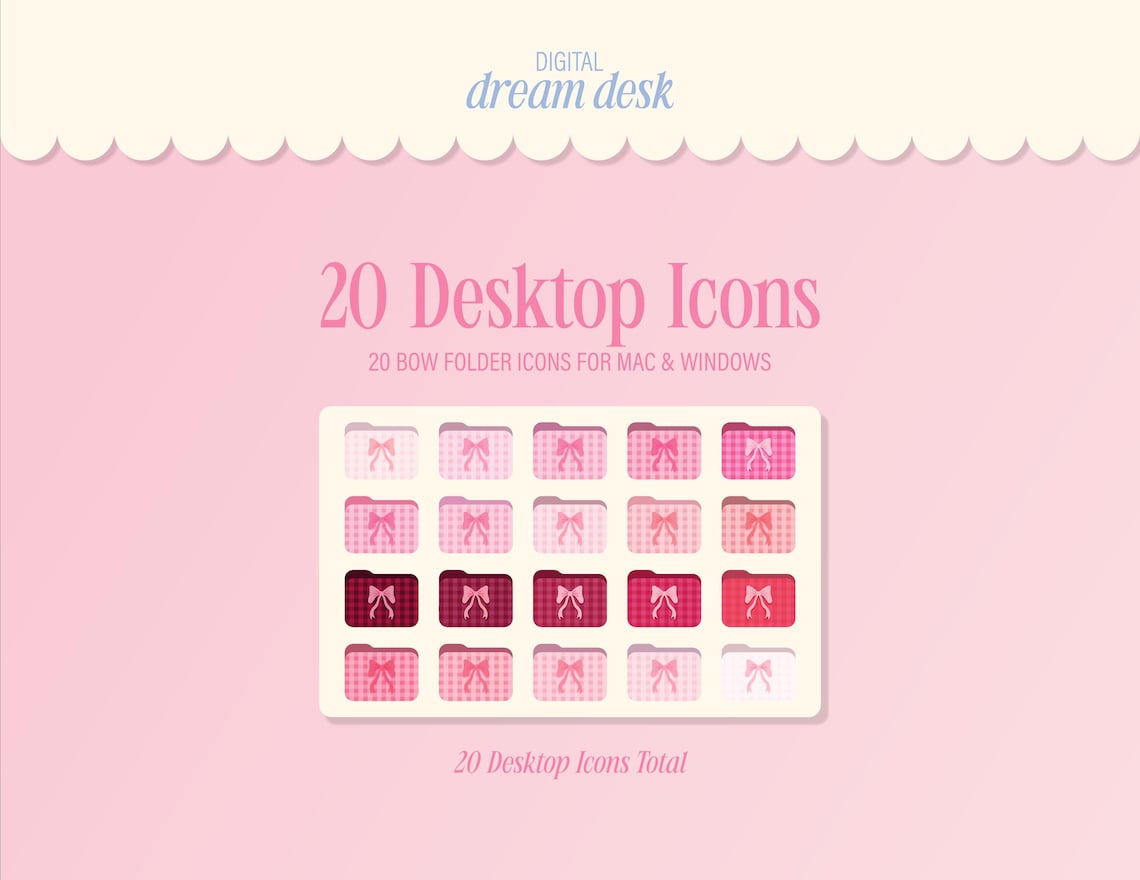 20 Pink Gingham Bow Desktop Folder Icons | Apple MacBook and Windows ...