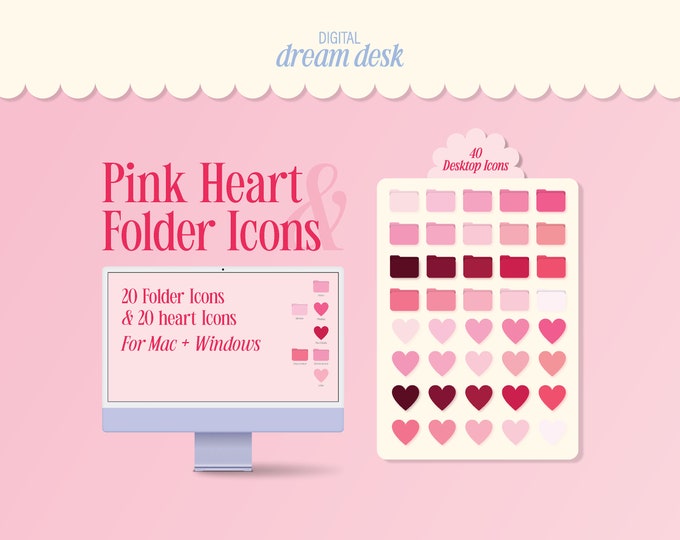 Desktop Icons for Mac Desktop and Laptop Wallpaper, Red Heart Icons ...