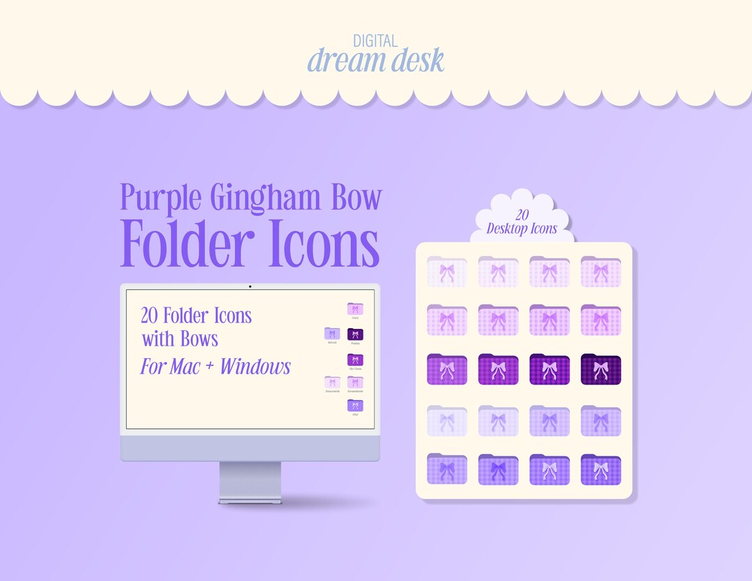 20 Purple Gingham Bow Desktop Folder Icons | Apple MacBook and Windows ...
