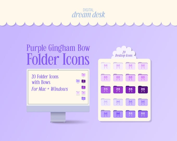 12 Purple Gingham Folder Icons With 6 Bonus Wallpapers for Mac Windows PC Desktop Folder ...