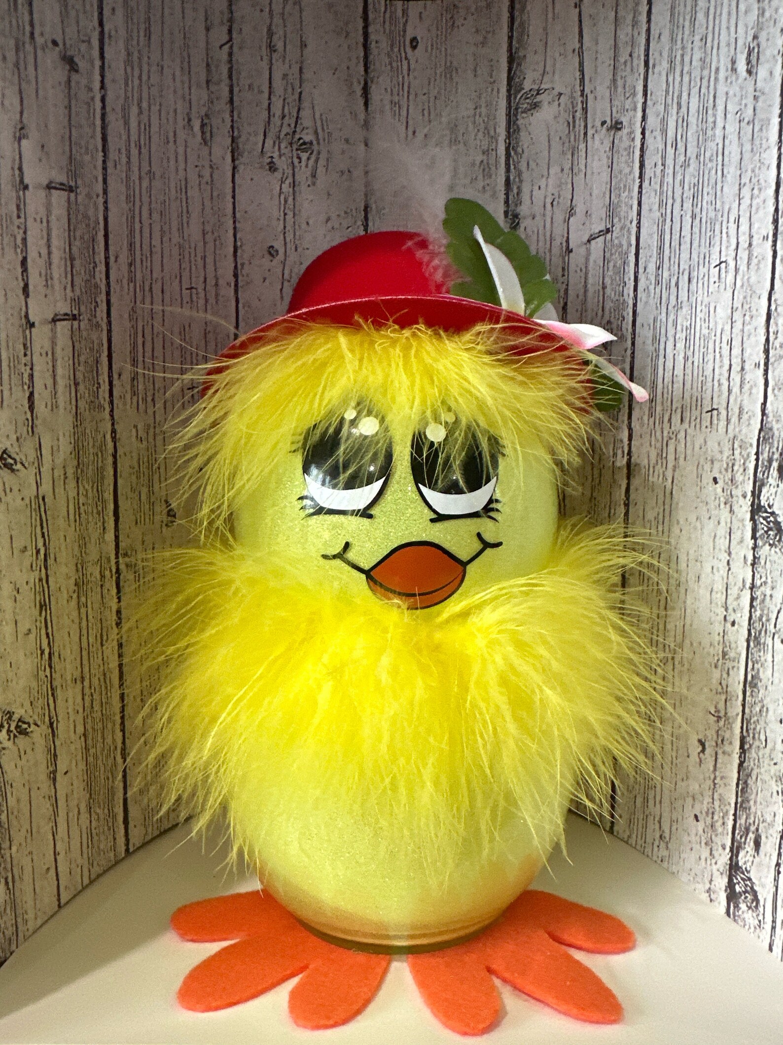 Light up Easter Chick | Glitter Glass, Boa & Hat Decor - Etsy