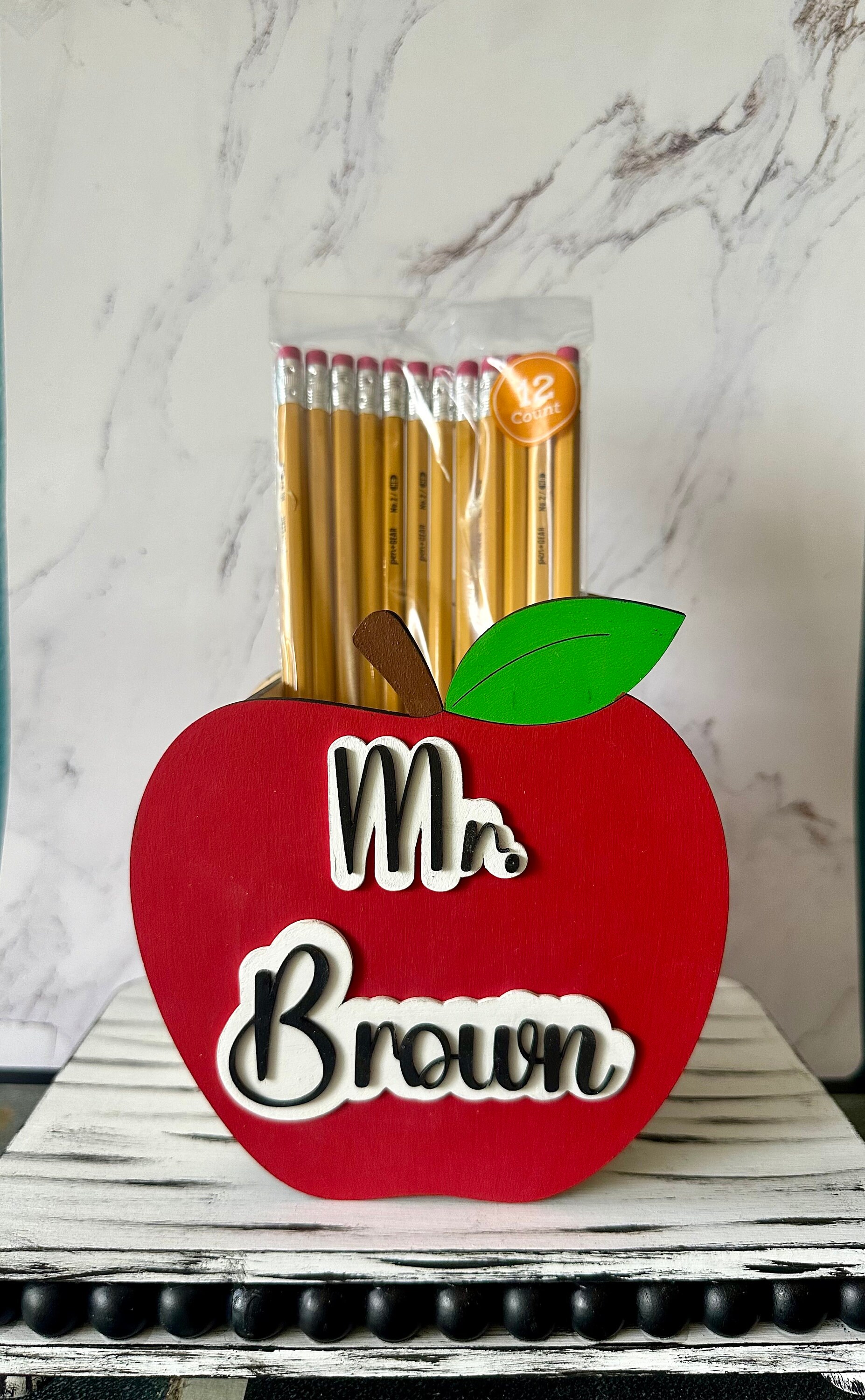 Teacher Wooden Apple/teacher Appreciation Gift/apple Pencil Holder ...