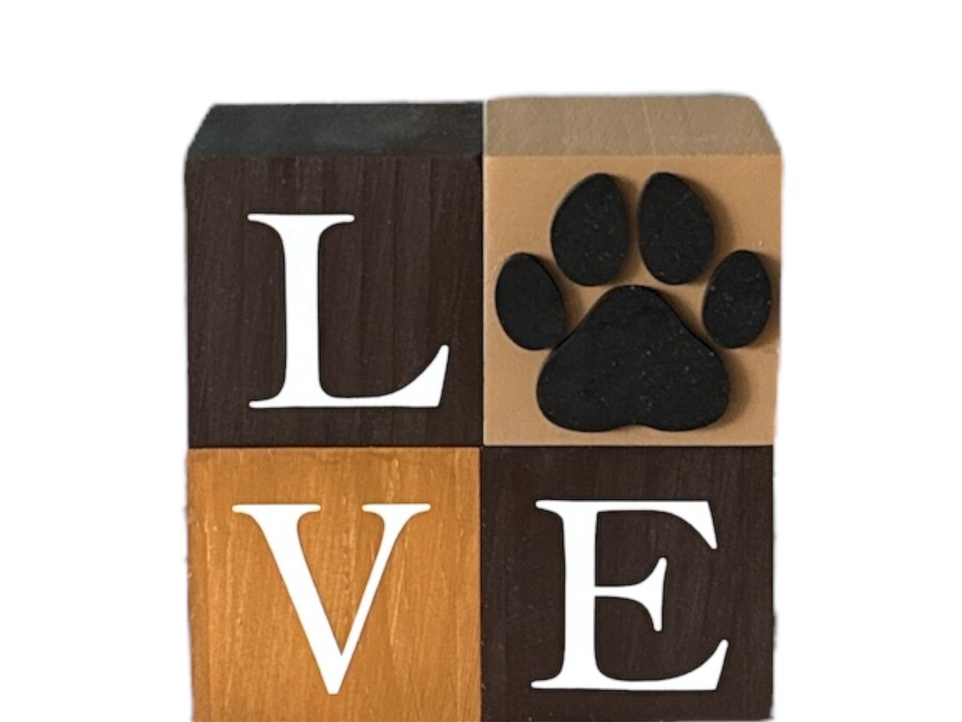 Handmade Wood Block Dog Decor: 'LOVE' Paw Print, Tiered Tray Set - Etsy