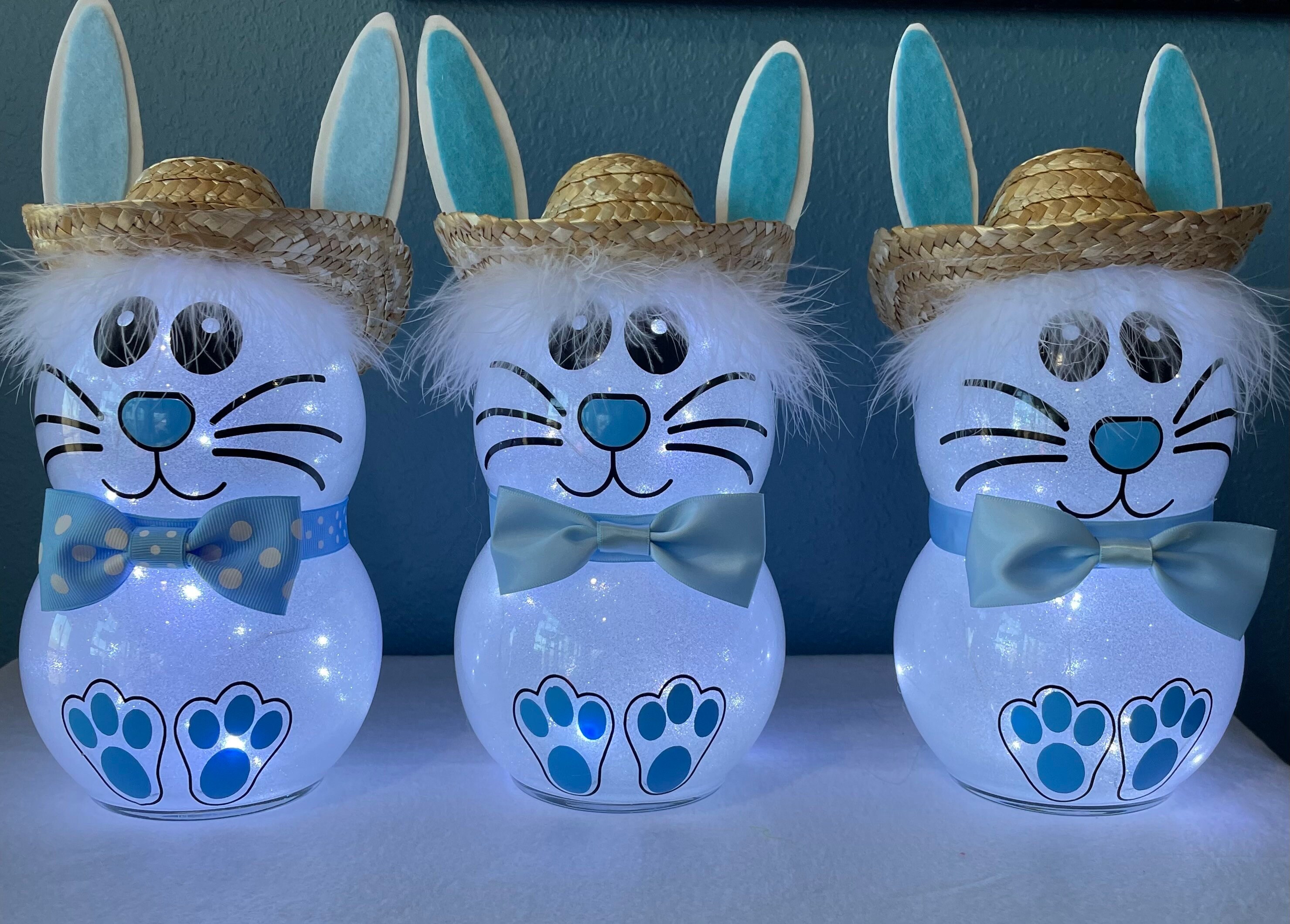 Light up Easter Bunny Decor | Glitter Glass, Handmade - Etsy
