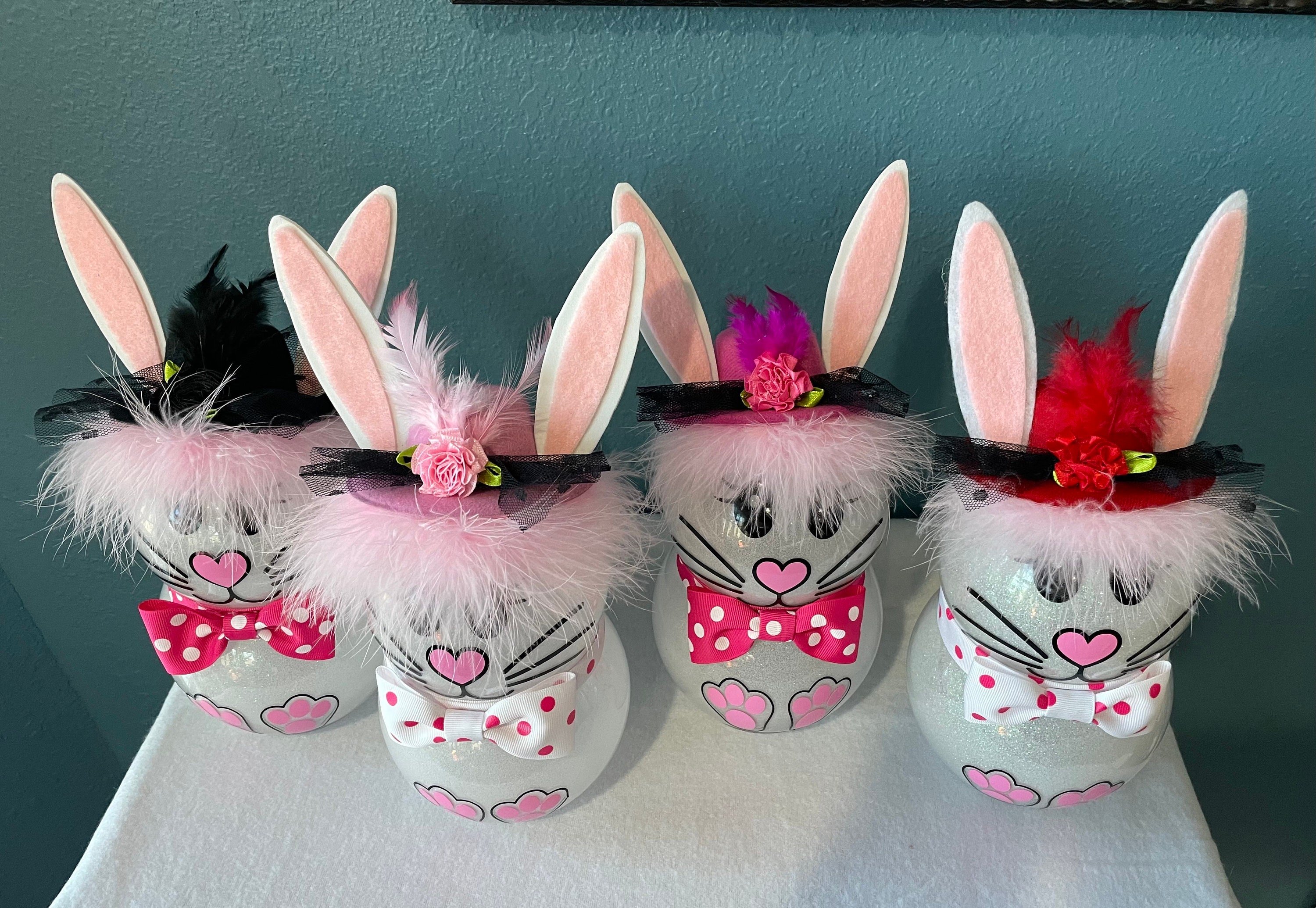 Light up Easter Bunny Decor | Glitter Glass, Handmade - Etsy