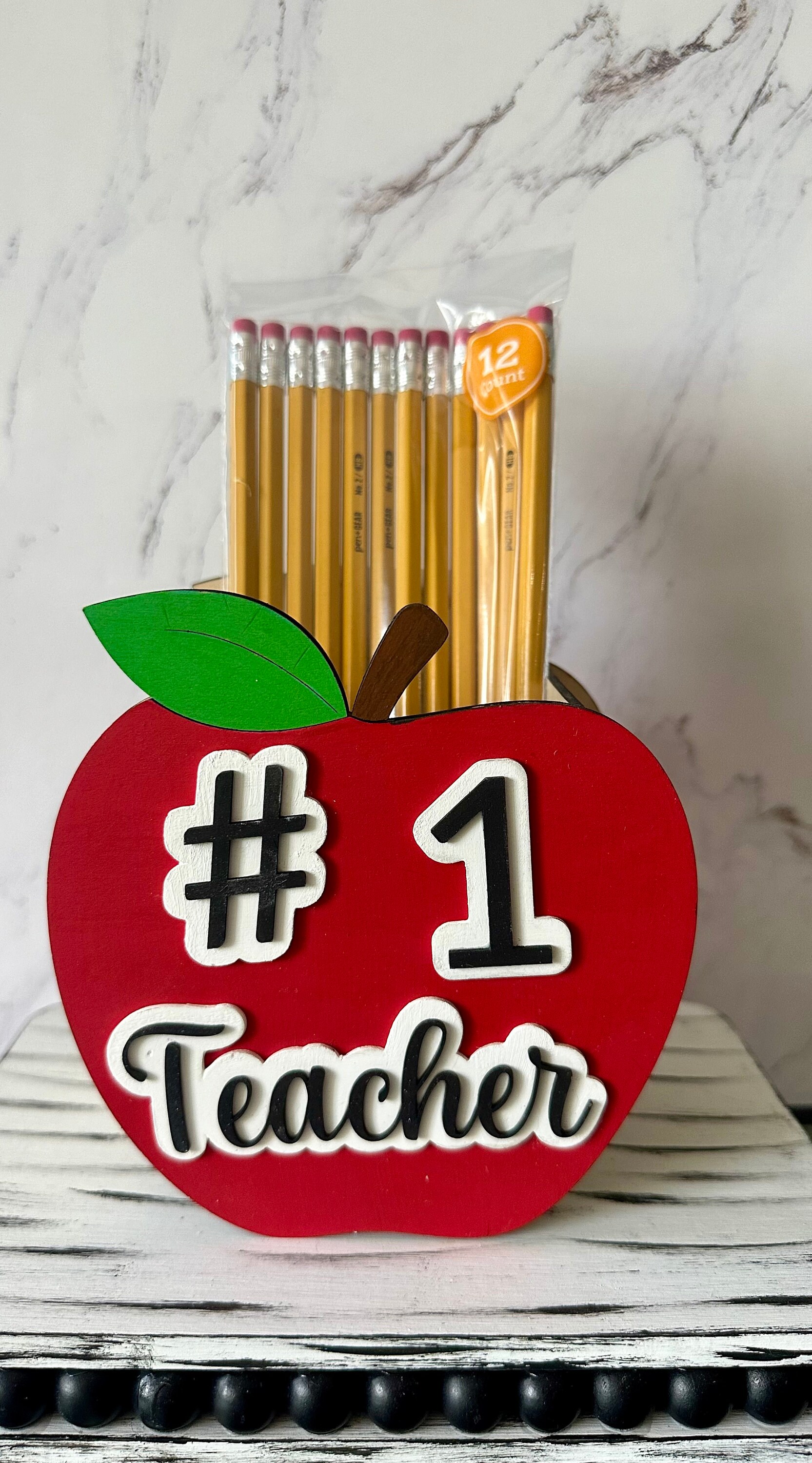 Teacher Wooden Apple/teacher Appreciation Gift/apple Pencil Holder ...