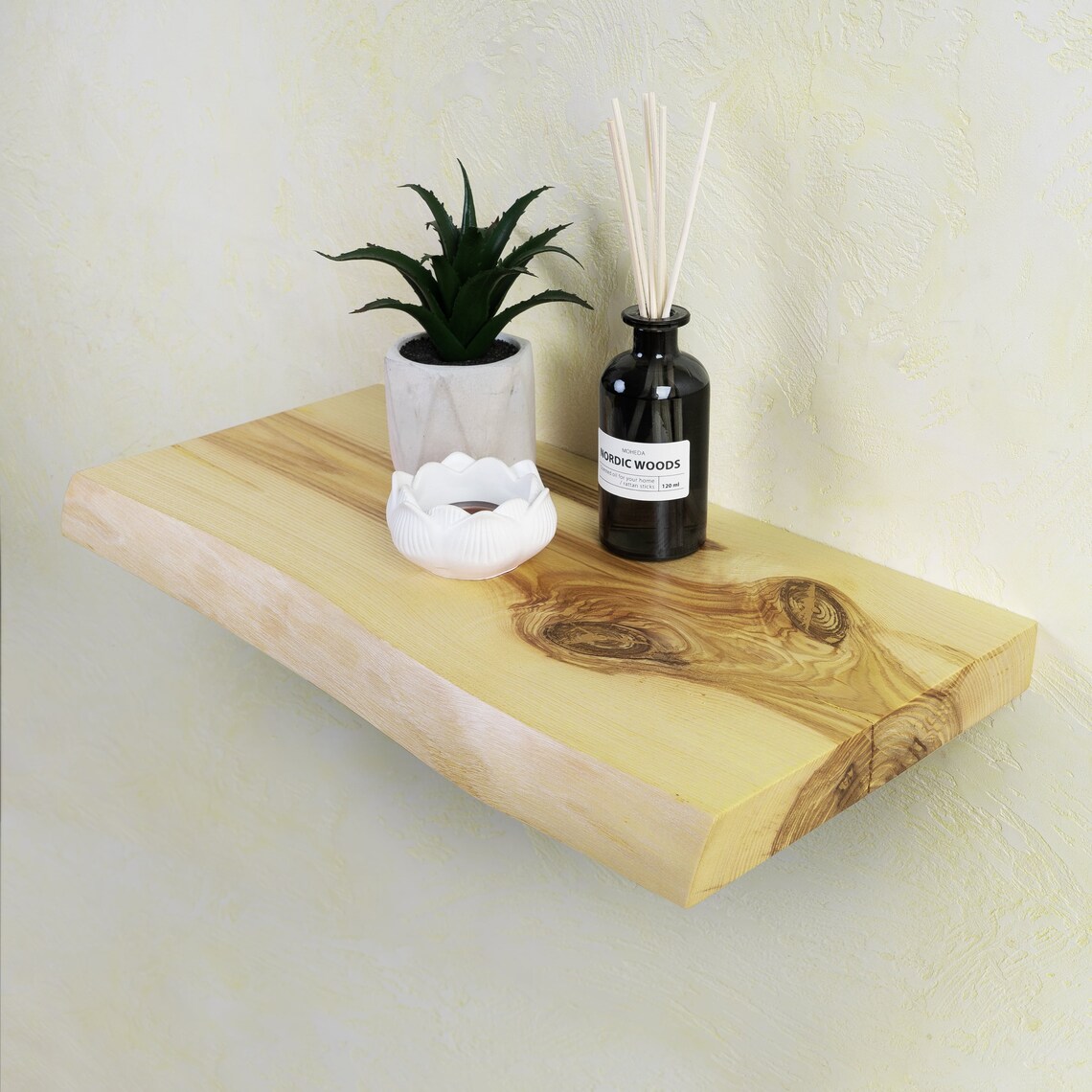 Live Edge Wood Floating Shelf, Custom Wooden Wall Shelves, Natural Oak ...