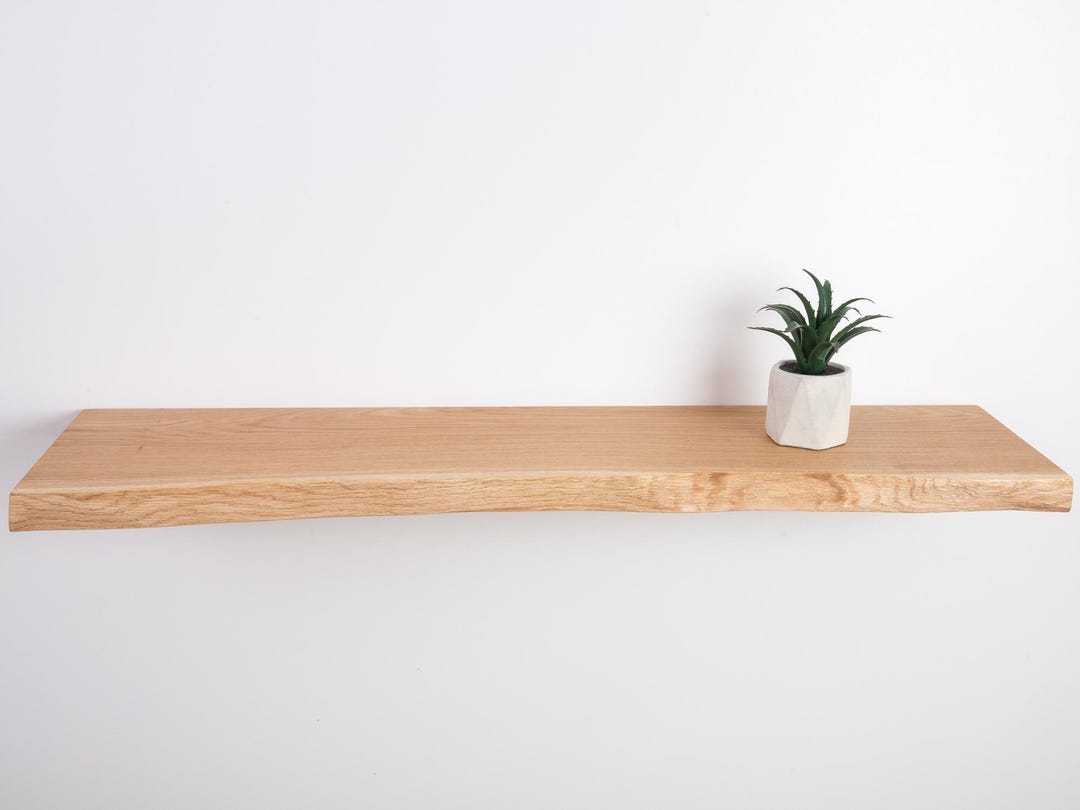 Long Floating Shelf in Oak With Metal Bracket, Wooden Shelf for Plants ...