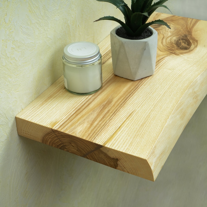 Live Edge Wood Floating Shelf, Custom Wooden Wall Shelves, Natural Oak ...
