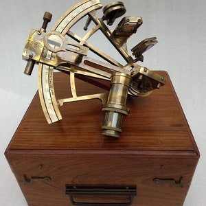 Nautical 8" Brass Hand-made Sextant With Wooden Box - Maritime Sextant ...