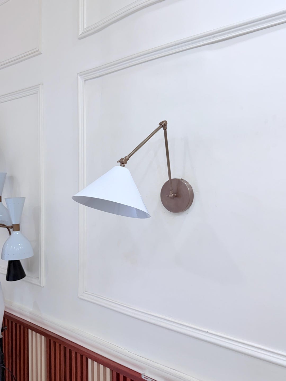 Handcrafted Modern Brass Wall Scone - Mid Century 1 Light Adjustable ...
