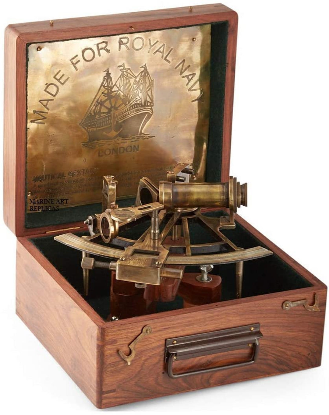 Nautical 8" Brass Hand-made Sextant With Wooden Box - Maritime Sextant ...