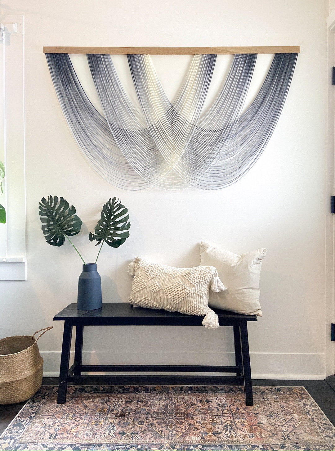 Large Blue/gray Boho Wall Tapestry, Fiber Art Wall Hanging, Dip Dyed ...