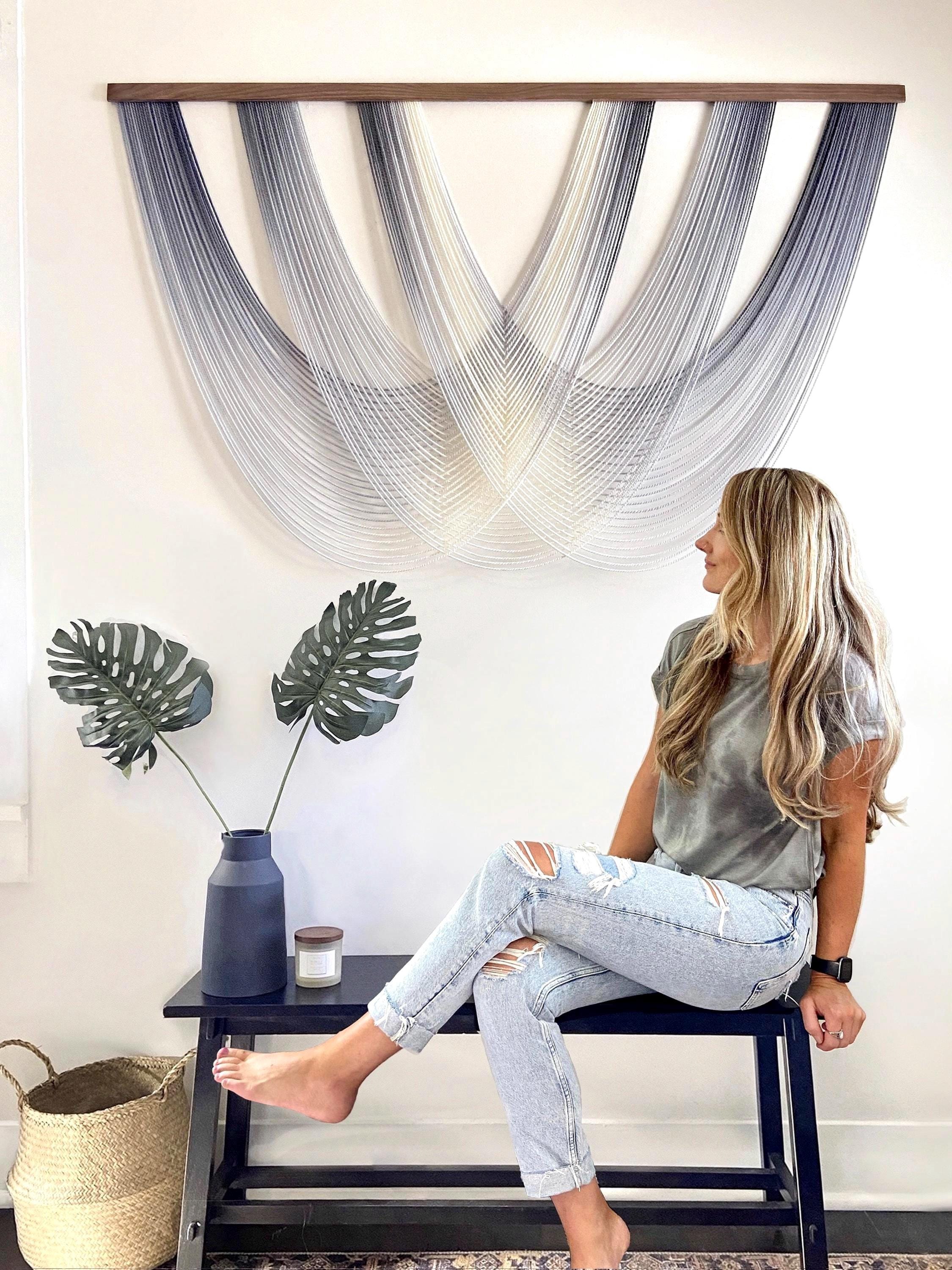 Large Blue/gray Boho Wall Tapestry, Fiber Art Wall Hanging, Dip Dyed ...