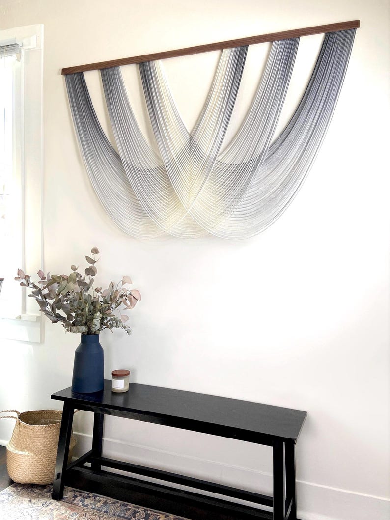 Large Blue/gray Boho Wall Tapestry, Fiber Art Wall Hanging, Dip Dyed ...