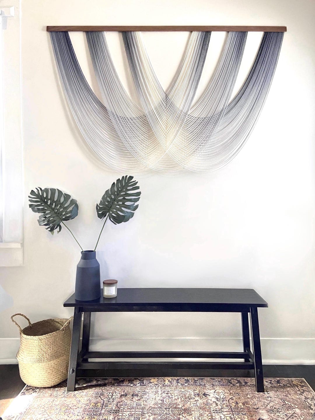 Large Blue/gray Boho Wall Tapestry, Fiber Art Wall Hanging, Dip Dyed ...