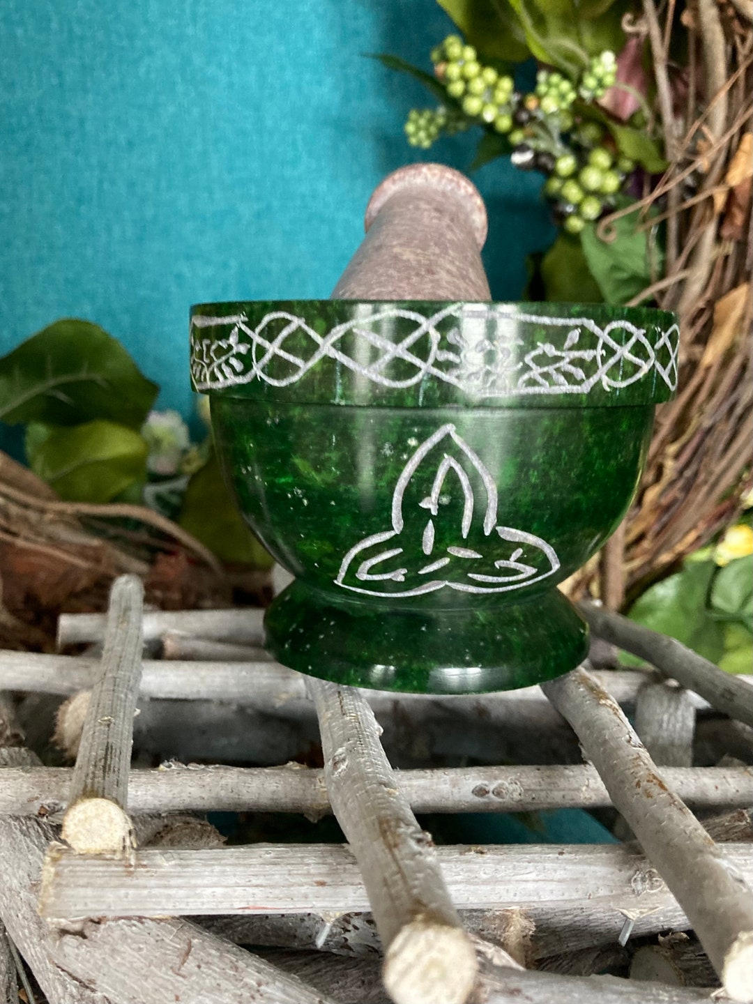Mortar & Pestle Set, Celtic Knot, Apothecary, Alchemy, Etched Stone ...