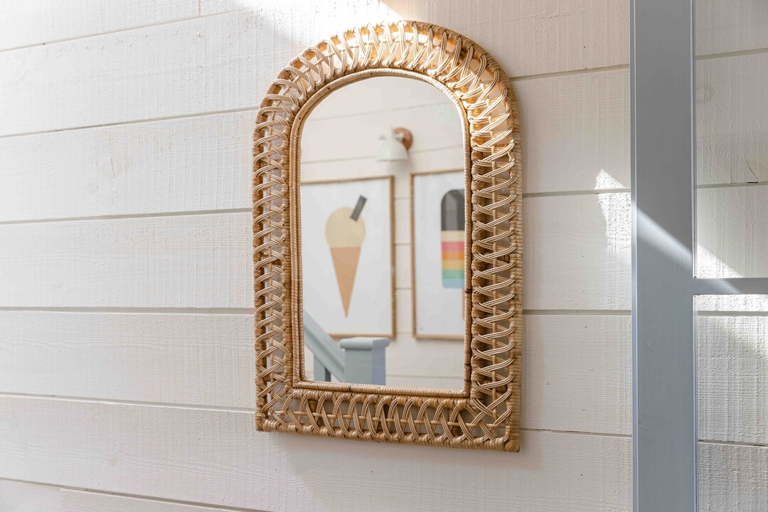 Rattan Arch Mirror, Wicker Woven Mirror, Bamboo Frame Mirror - Etsy