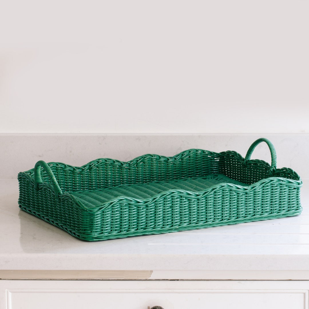 Rattan Scalloped Tray green - Etsy