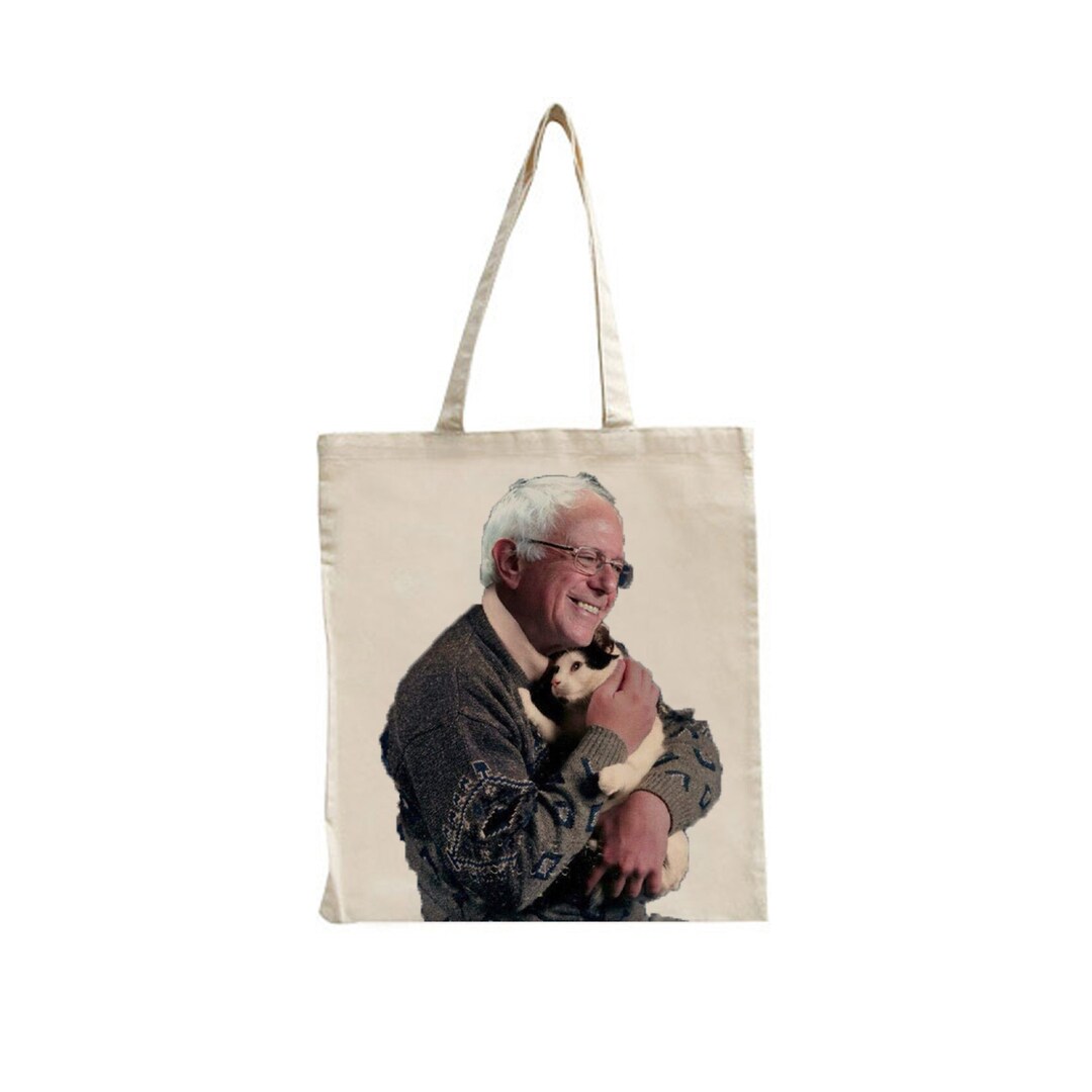 Bernie Sanders Cuddling Kitten Cat Reusable Cotton Feel Polyester Tote ...