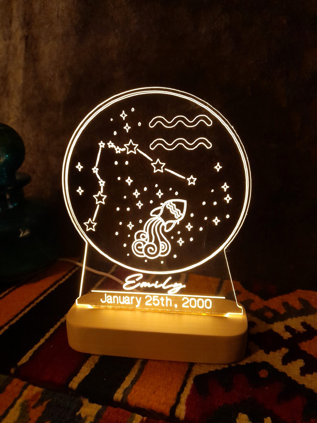 Personalized Night Lamp With Aquarius Zodiac Sign, Custom Night Light ...