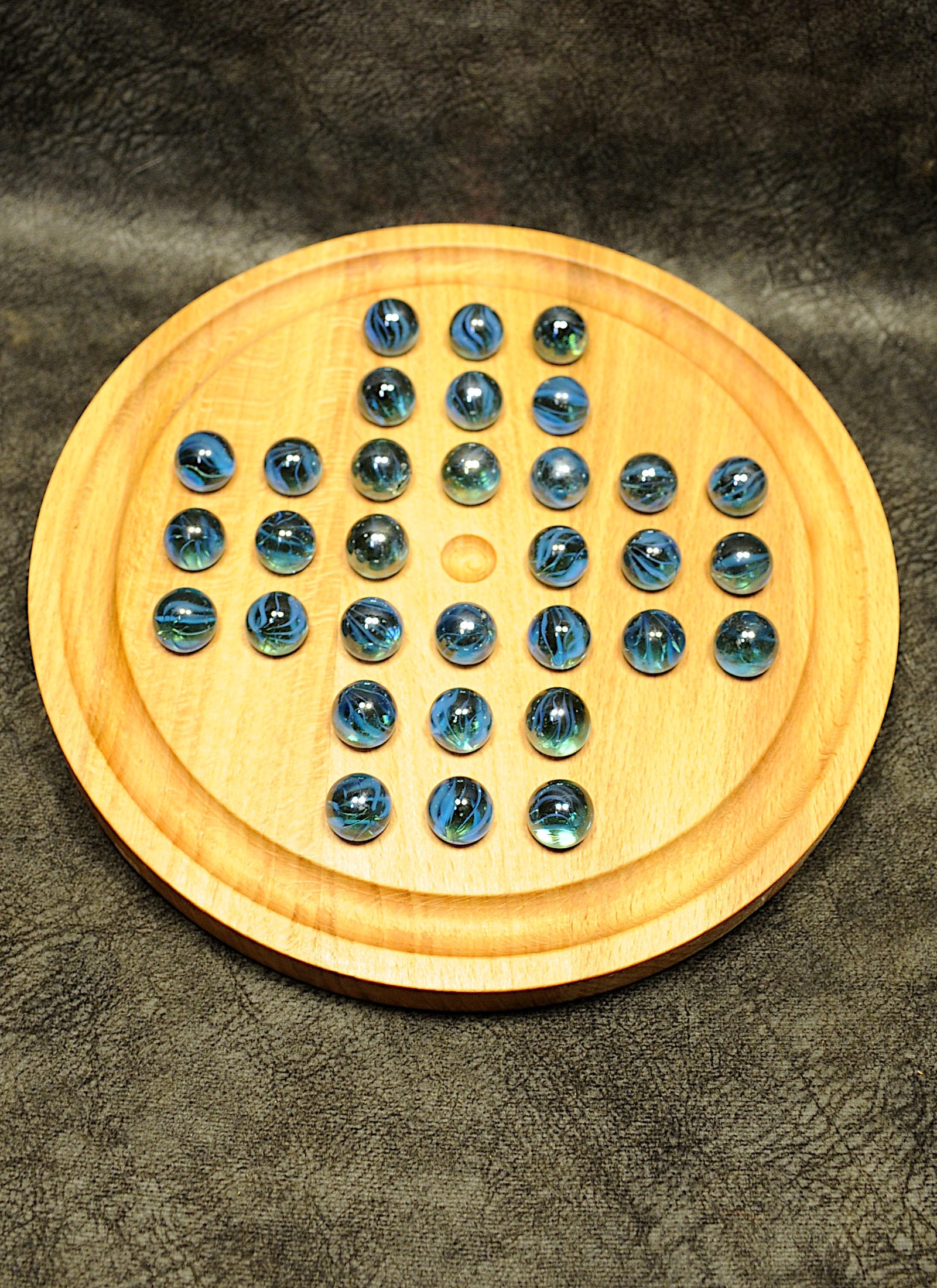 Peg Solitaire Wooden Board Game With Marbles - Etsy